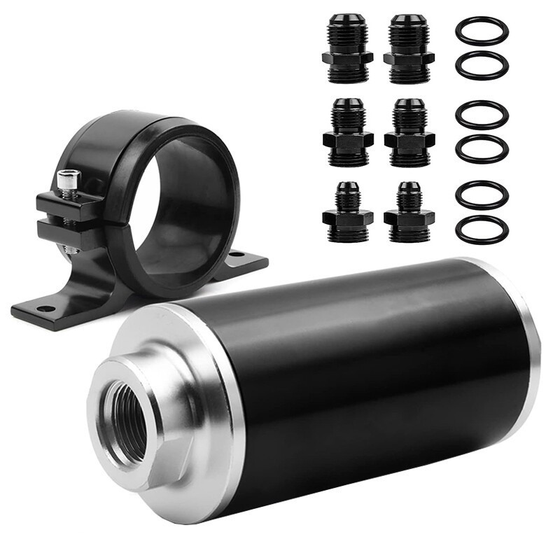 High Flow Inline Fuel Filter 100 Micron Cleanable AN6 AN8 AN10 Adapter ...