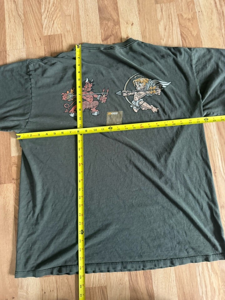 Vintage Mossimo MOSS Devil & Angel Graphic T-shirt Men Size LG Olive ...
