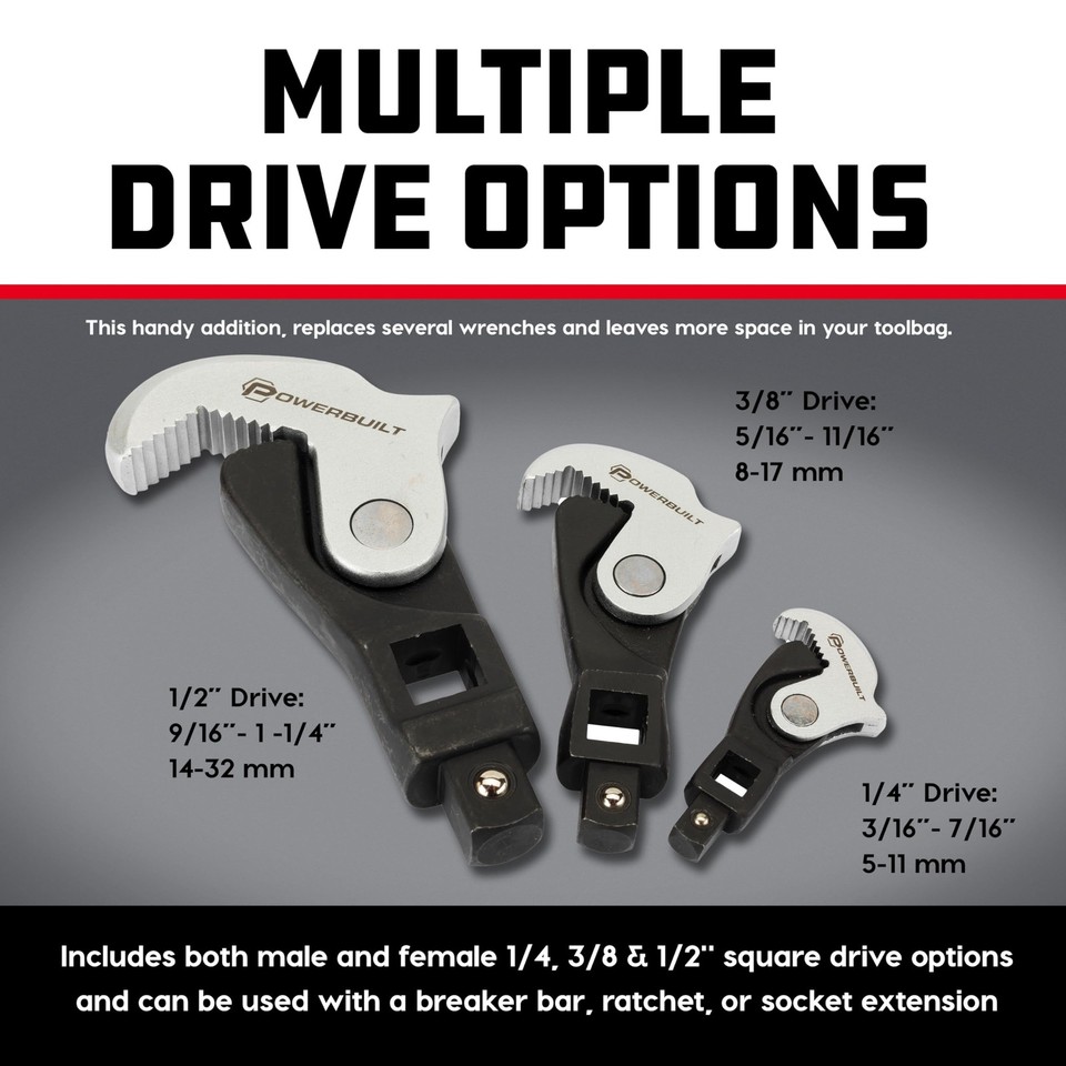 3 Piece Spring Crowfoot Wrench Set Auto Adjusting Chrome Vanadium Steel ...