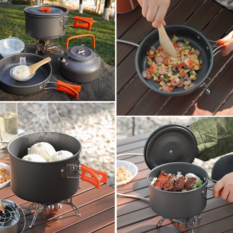 Camping Cookware Set Camping Survival Stove Pot Pans Kit Portable Mess ...