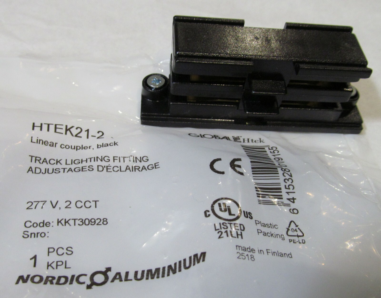 NEW NORDIC GLOBAL HTEK HTEK21-2 277V TRAC/TRACK LIGHT COUPLER BLACK ...