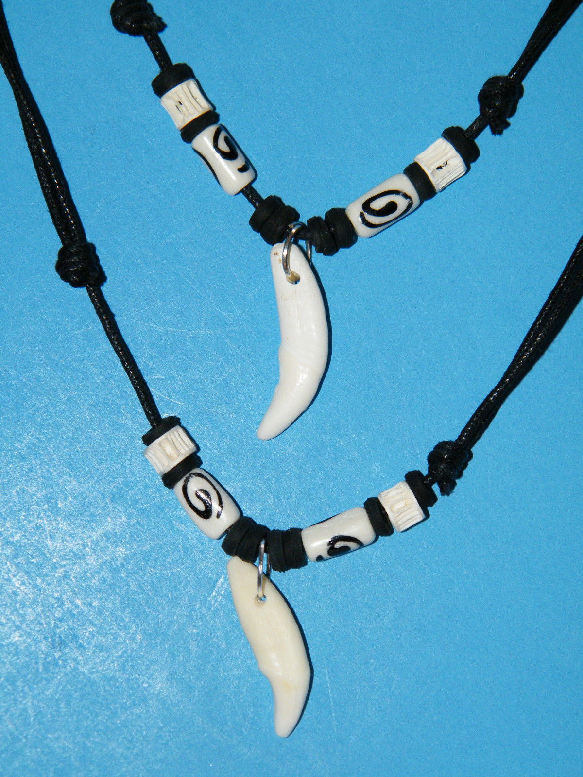 White Coyote Tooth Necklace REAL Teeth Black White Beads 16"-28" Black ...