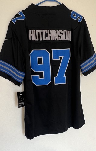 Detroit Lions #97 Aidan Hutchinson Black stitched football jersey Men's ...