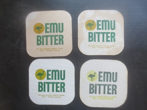 4 different EMU BITTER / SWAN BREWERY 1960,s & 1970, issue BEER ...