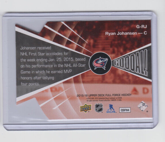 15/16 UD Full Force Columbus Blue Jackets Ryan Johansen GOOOAL! card #G ...