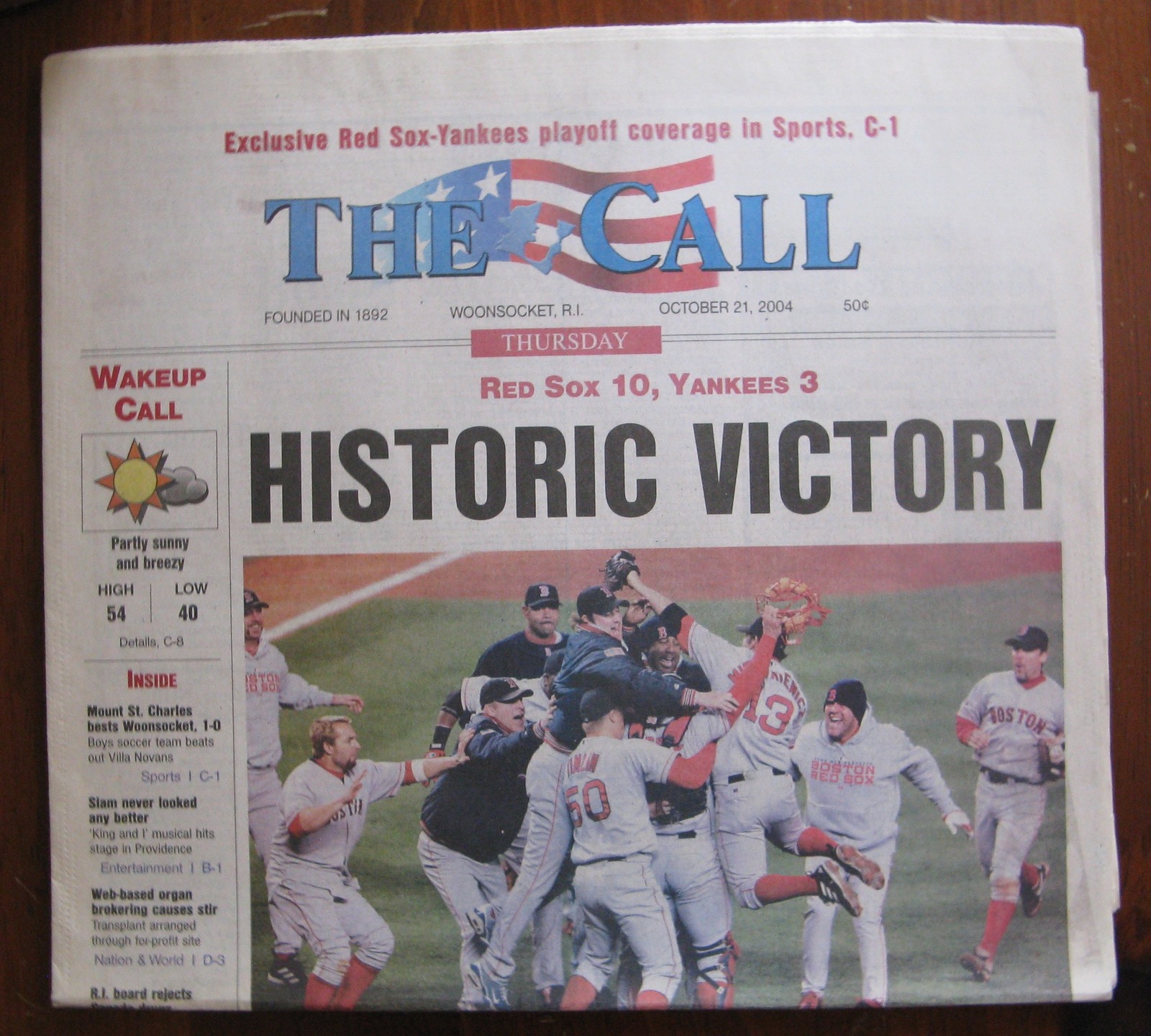 Newspaper: "The Call" Woonsocket, RI Oct.2004 Red Sox Historic Playoff ...