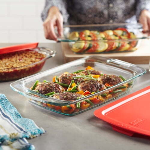 Pyrex Easy Grab 4-piece Rectangular Glass Bakeware Set with Red Lids ...