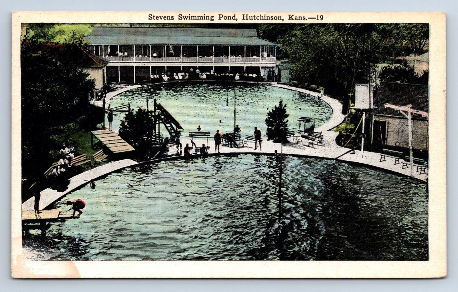 Vintage Postcard Stevens Swimming Pond Pool Hutchinson KS a2 | eBay
