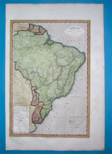1837 XXL ORIGINAL MAP BRAZIL BRASIL PARAGUAY GUIANA GUYANA URUGUAY SAO ...
