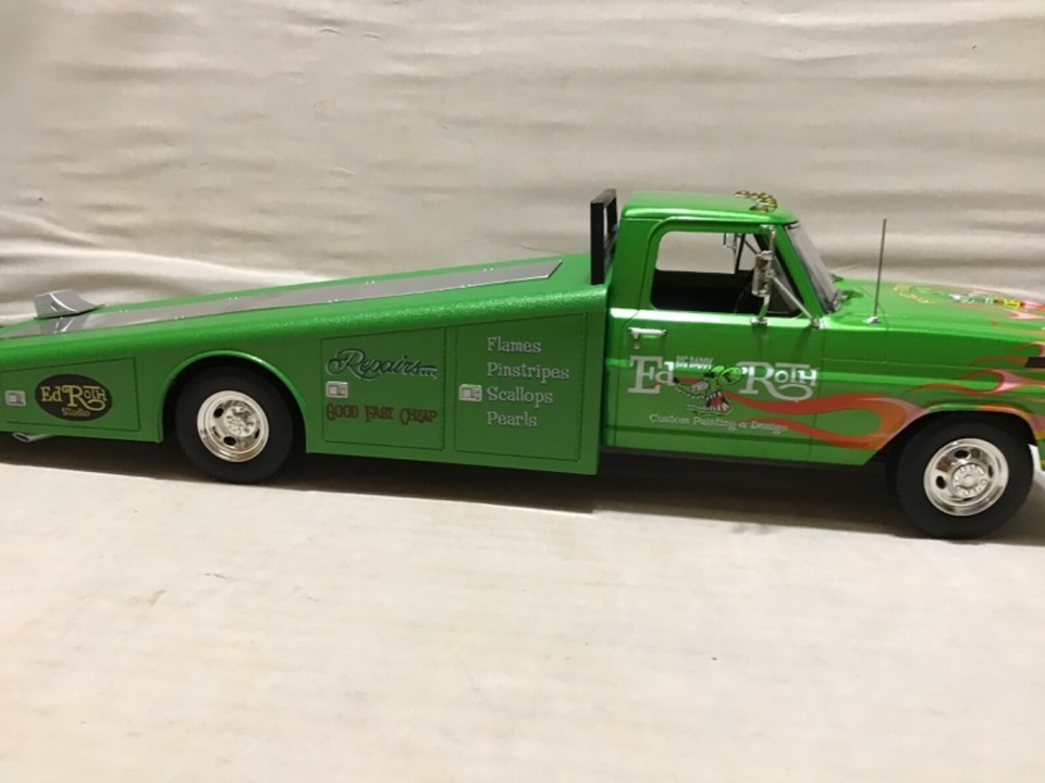 RAT FINK / ED ROTH FORD F-350 DIECAST RAMP TRUCK CAR HAULER 1/18 ACME ...