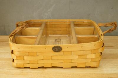 Peterborough Signed Woven Wood Basket Buffet Style Plastic Liner Wood ...