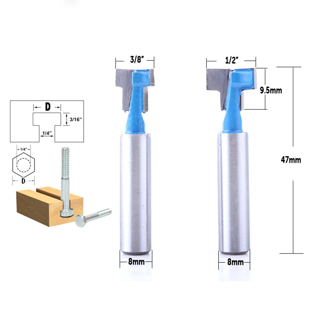 2PCS 8mm Shank T-Slot Cutter Router Bit for 3/8" 1/2" Hex Bolt Wood ...
