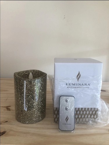 Luminara Gold Glitter Flameless Flicker Pillar Candle Wax w/ Remote 5” | eBay