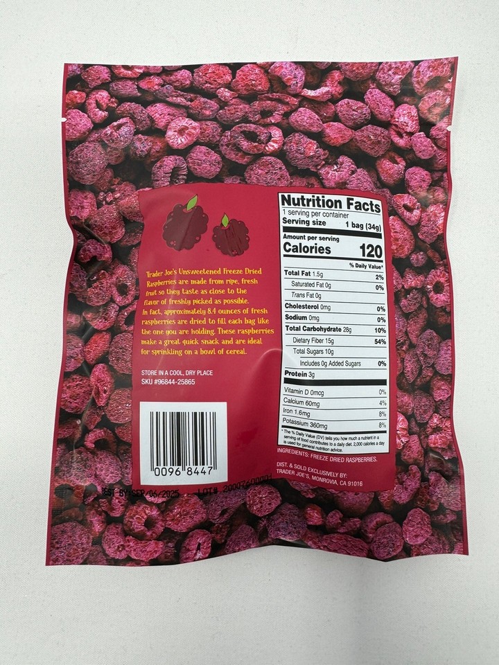 Trader Joe's Freeze Dried Fruit RASPBERRY NEW ITEM 2025 Expiration | eBay
