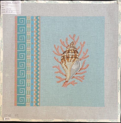 HP Needlepoint 13ct SUSAN ROBERTS DESIGNS Shell & Coral with geometrics ...