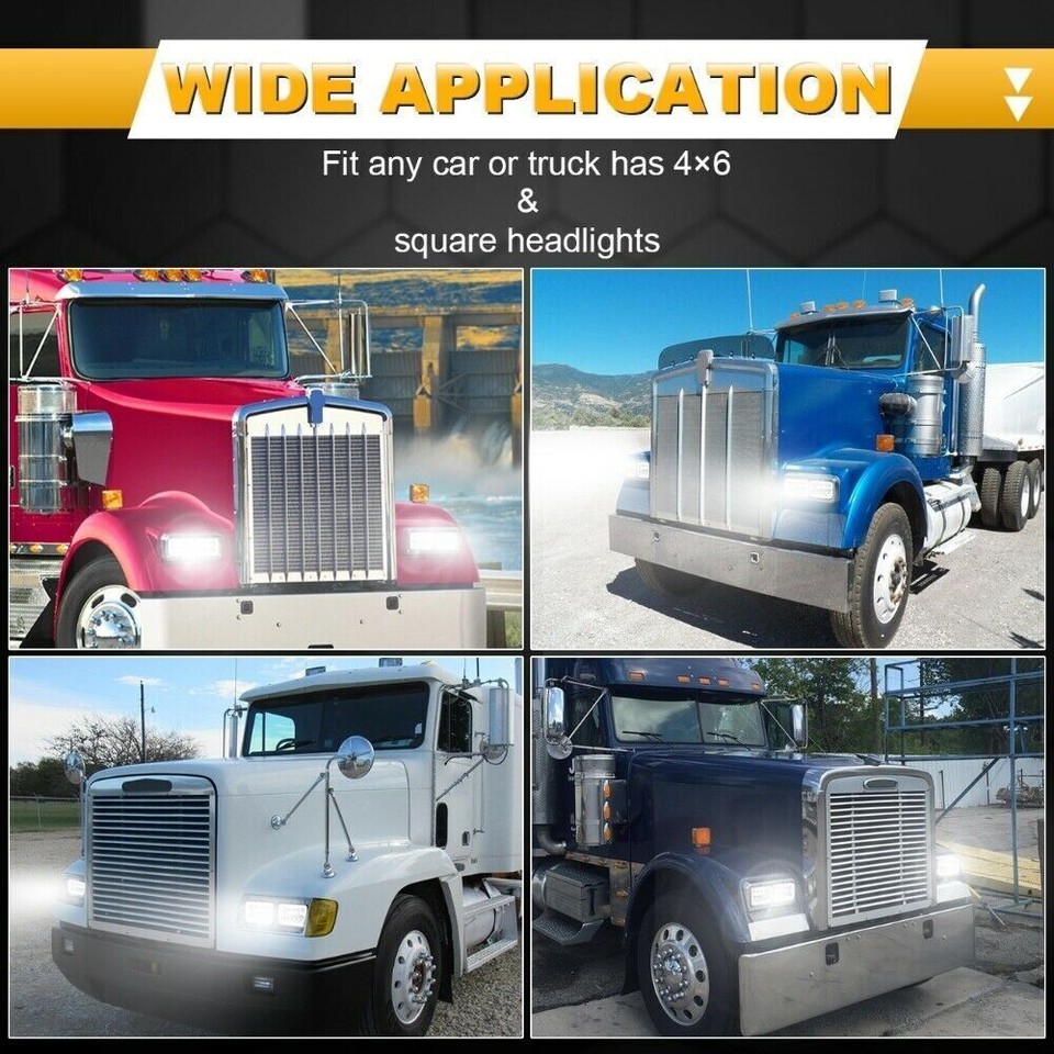 Pair 4X6'' LED Headlights Combo Lamp Work Driving Fog Lights + Mounting ...