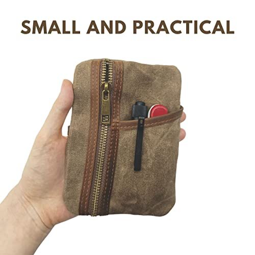 EDC Pouch 6 Pockets Protector Waxed Canvas and Leather Pocket Vintage ...