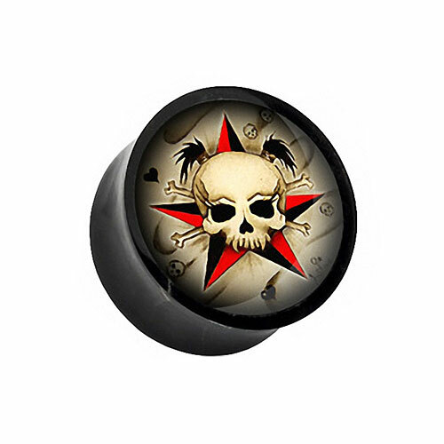 Flesh Tunnel Saddle Plug Piercing Plastic Gauge Skull Over Star | eBay