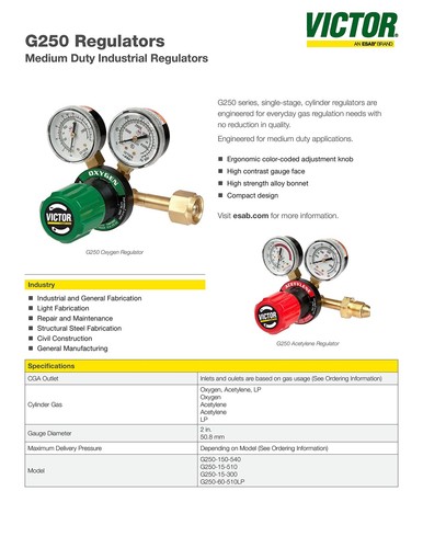 Set of Victor G250 Oxygen & Acetylene Regulators 716352610995| eBay