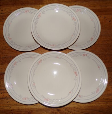 Corelle Rose Desert Salad Plates 6 3/4" set of 6 pink flowers good used ...