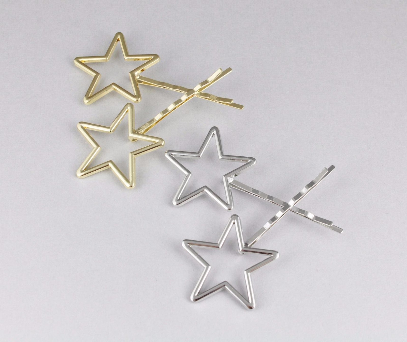 set 2 gold star bobby outline bobbi pins clip barrette hairpin ...