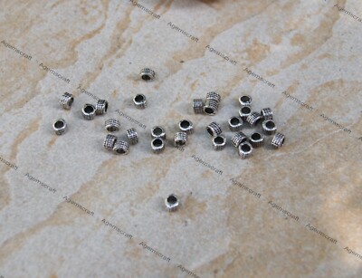 44 Silver tone crafted cylinder rounded tube spacer beads 4.5x3mm EB31 ...