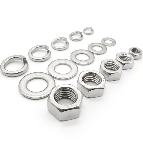 M1-M24 304 Stainless Steel Hex Hexagon Nut Flat Plain Spring Split Lock ...