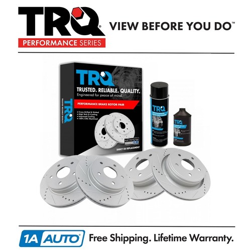 Front Rear Performance Drilled Slotted Coated Rotors with Brake Fluid ...