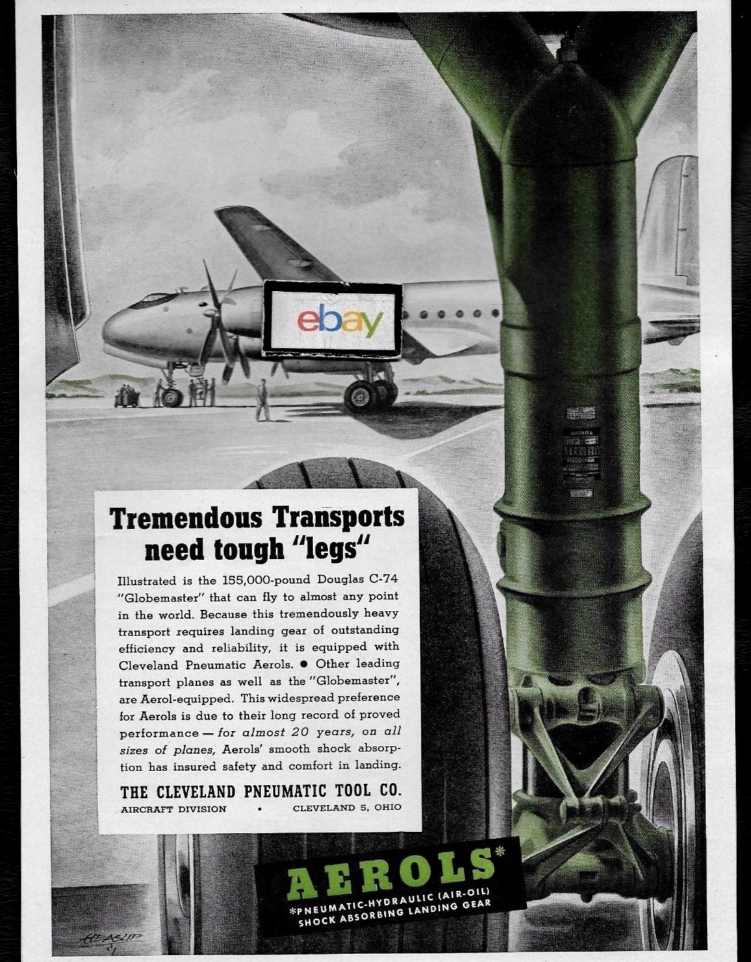 DOUGLAS AIRCRAFT GLOBEMASTER C-74 WITH TOUGH LEGS FROM AEROLS 1946 AD ...