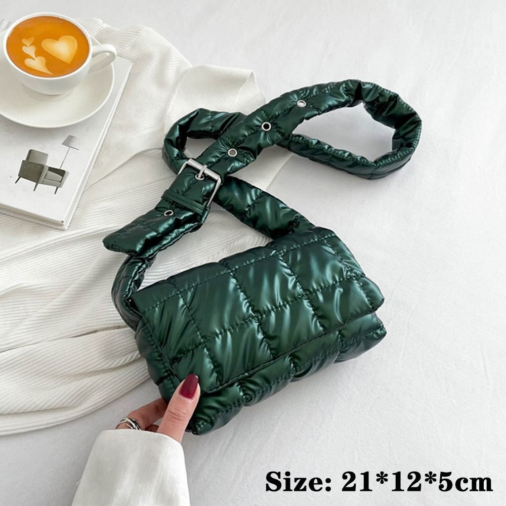 Cotton Padded Plaid Shoulder Bags Puffy Handbags Underarm Bags Quilted ...