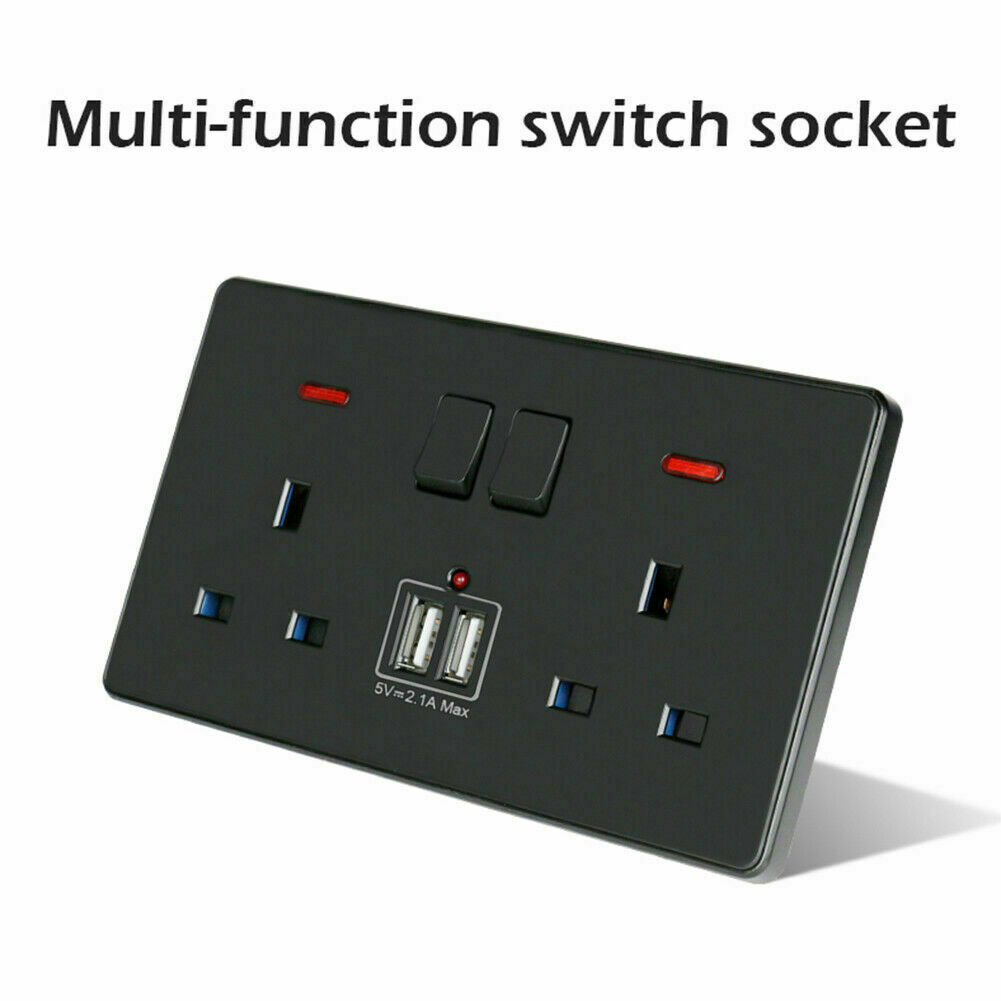 Double Wall Plug Socket 2 Gang 13A with 2 USB Charger Port Outlets ...