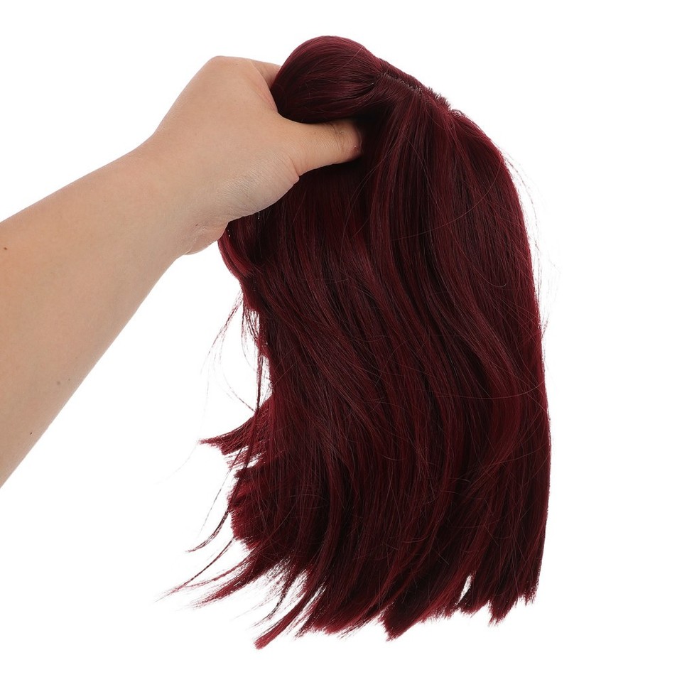 12 Inch Short Wine Red Bob Wig Straight Synthetic Hair For Cosplay ...