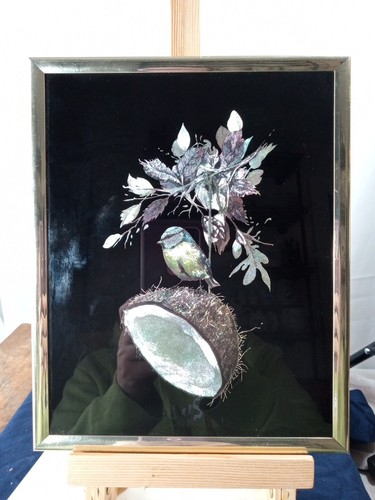 Kafka Industries #E104 Framed Foil Etching Wall Art Japanese Chickadee ...