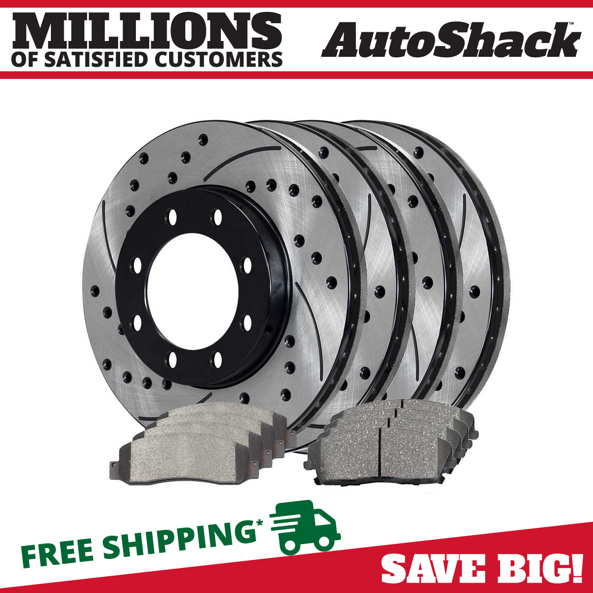 Front & Rear Drilled Slotted Brake Rotors Black & Pads for Ford F-250 ...