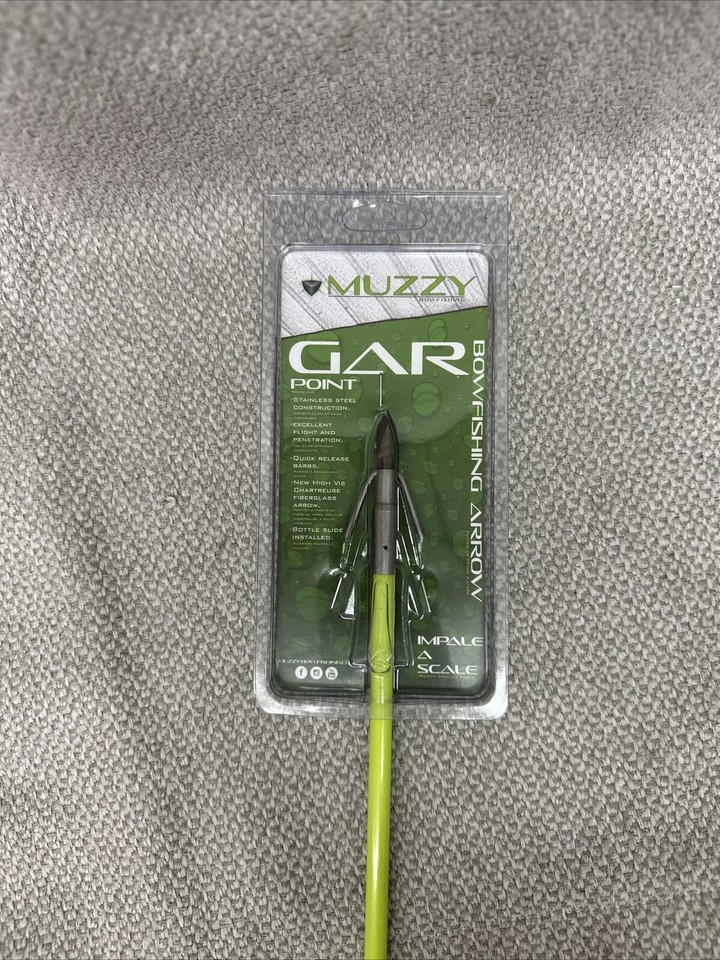 NEW-Muzzy Bowfishing Arrow Classic Chartreuse Arrow w/ Gar Point-Z1M ...