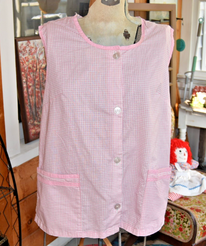 Vintage 60s Handmade Smock Apron Large Pockets Pink White Gingham Size ...