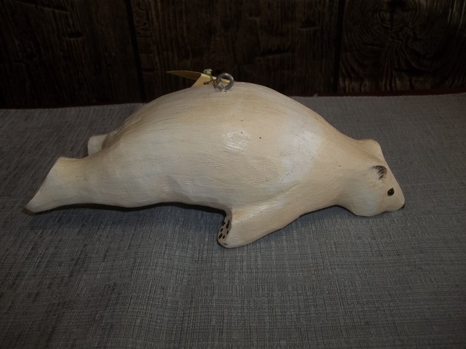 RARE Dave Kober Hand Carved POLAR BEAR Fish Decoy with Original Tag | eBay
