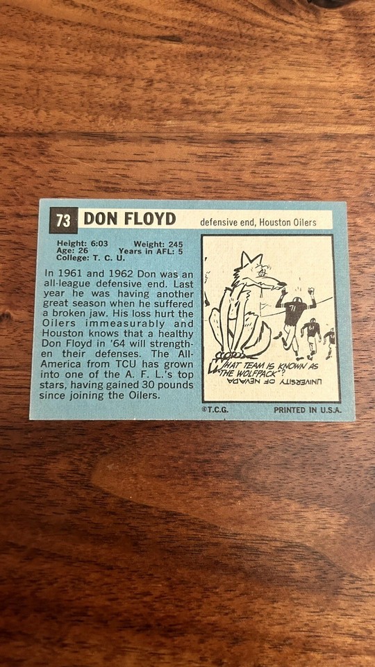 1964 Topps Set-Break # 73 Don Floyd Houston Oilers EX | eBay