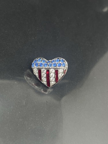 VTG Signed Swan Swarovski Red White Blue Patriotic Heart Lapel Pin 4th ...
