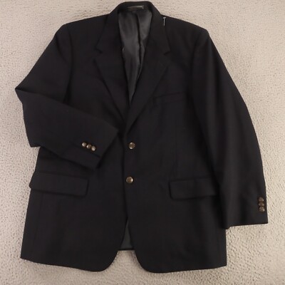 Hopsack Jacket L Blue Polyester Wool Blazer Sport Coat Patch Pockets ...