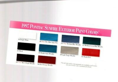1997 Pontiac SUNFIRE Color Chip Chart Paint Sample Brochure, Sun-Fire ...