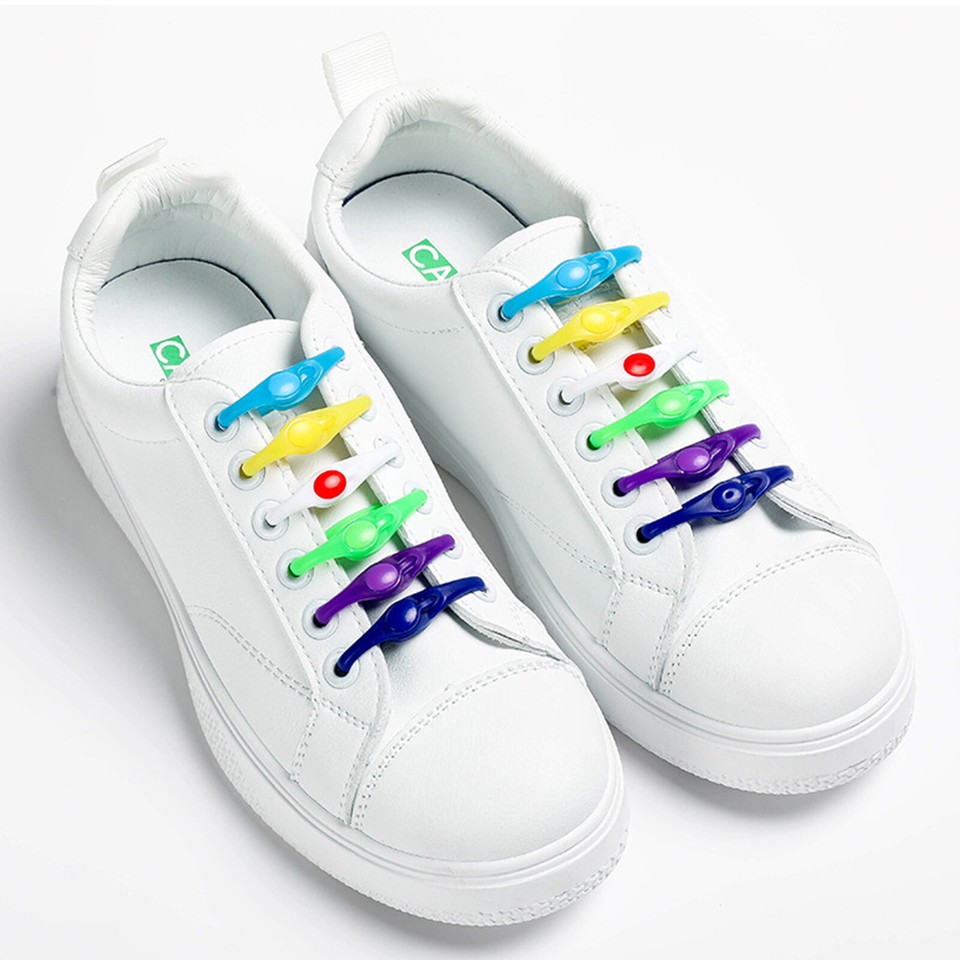 12pcs Silicone Shoe Laces Elastic No Tie Kids Adult Easy Lazy Rubber ...