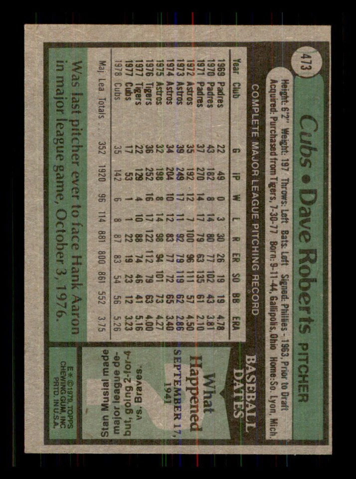 1979 Baseball Topps Dave Roberts Chicago Cubs #473 | eBay
