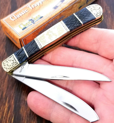 Cherokee Stone Works Classic Trapper Black Jigged Bone Folding Pocket ...