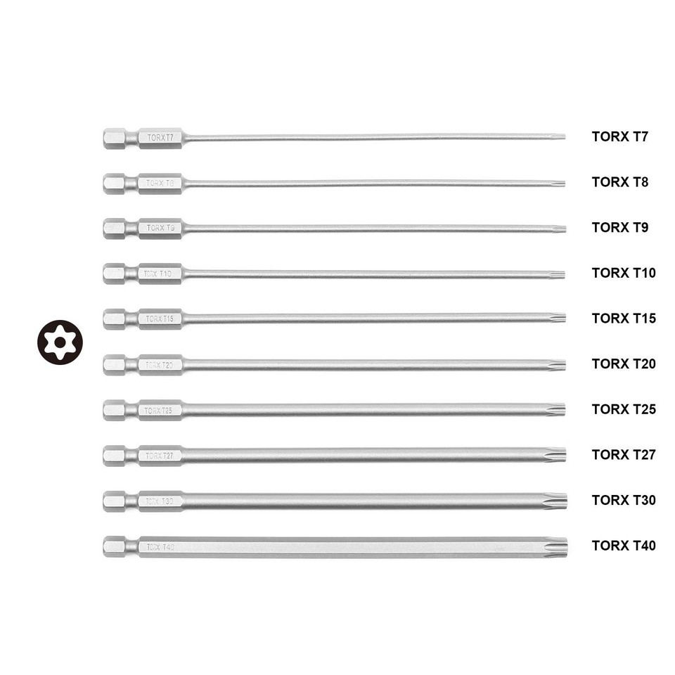 TORX Tamper Resistant Bits, Security TORX & Star Bits (T7-T40), 150mm ...