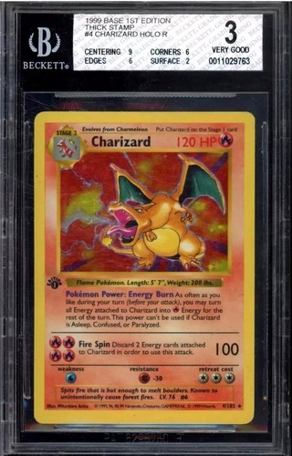 1999 POKEMON BASE SET 1ST EDITION THICK STAMP CHARIZARD HOLO RARE BGS 3 ...