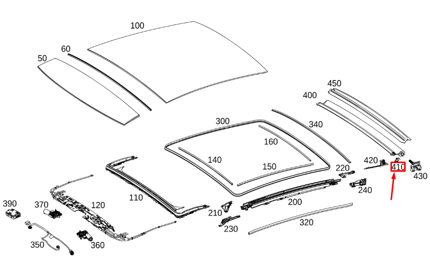 MERCEDES-BENZ GLE W167 Roller Roof Blind Guide Rail A1677807900 NEW ...