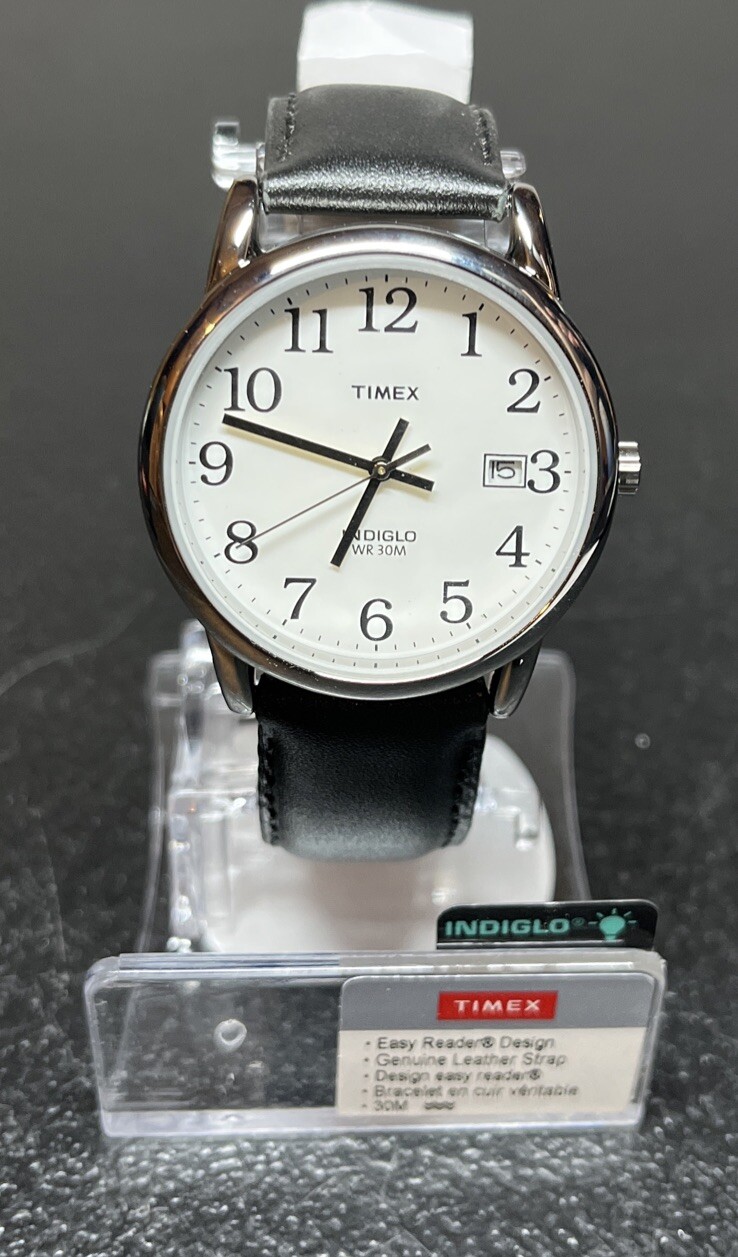 NEW Timex T2H281 35MM Men's Easy Reader Black Leather Watch, Indiglo ...