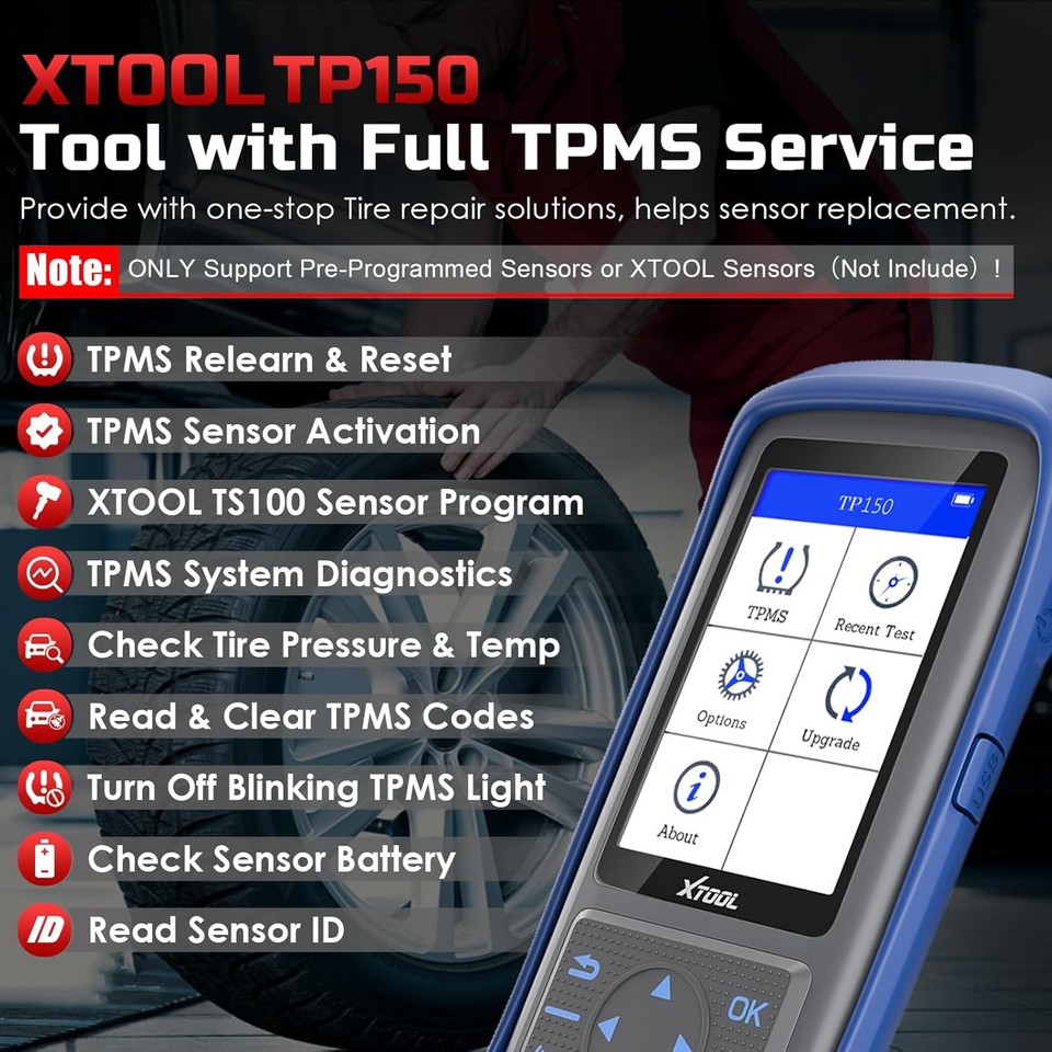 XTOOL TP150 WIFI TPMS Relearn Tool Tire Pressure Sensor Programming ...