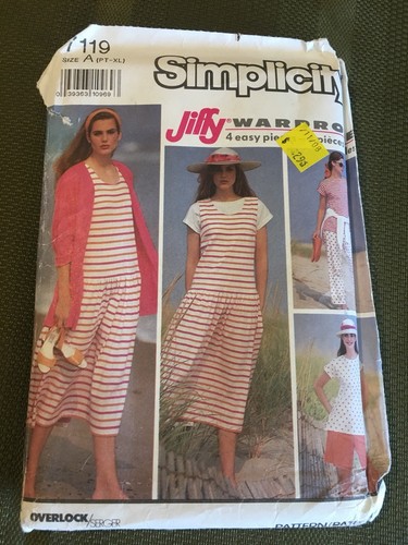 SIMPLICITY 7119 Jiffy Wardrobe Pattern Stretch Knits Sz A (6-24) 1990 ...
